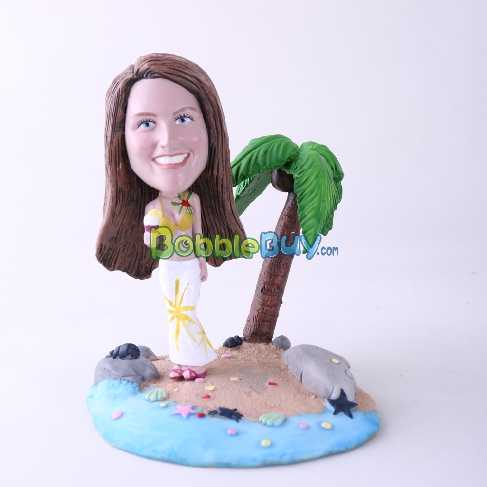 Casual Woman Holding Ice Cream On Beach Bobblehead | BobbleBuy - Custom ...