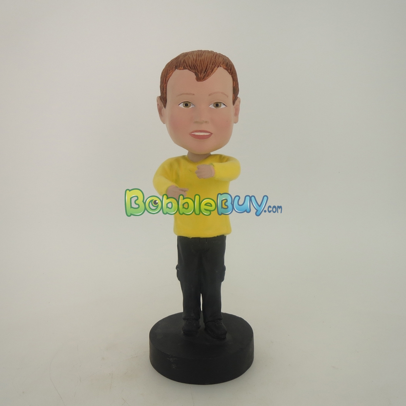 Boy In Yellow With Holding Gesture Bobblehead | BobbleBuy - Custom ...