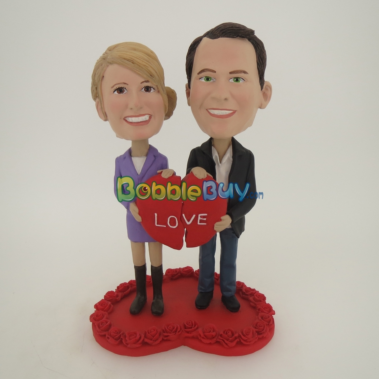 Couple Holding Two Halves Of Heart Bobblehead | BobbleBuy - Custom Bobbleheads from $50