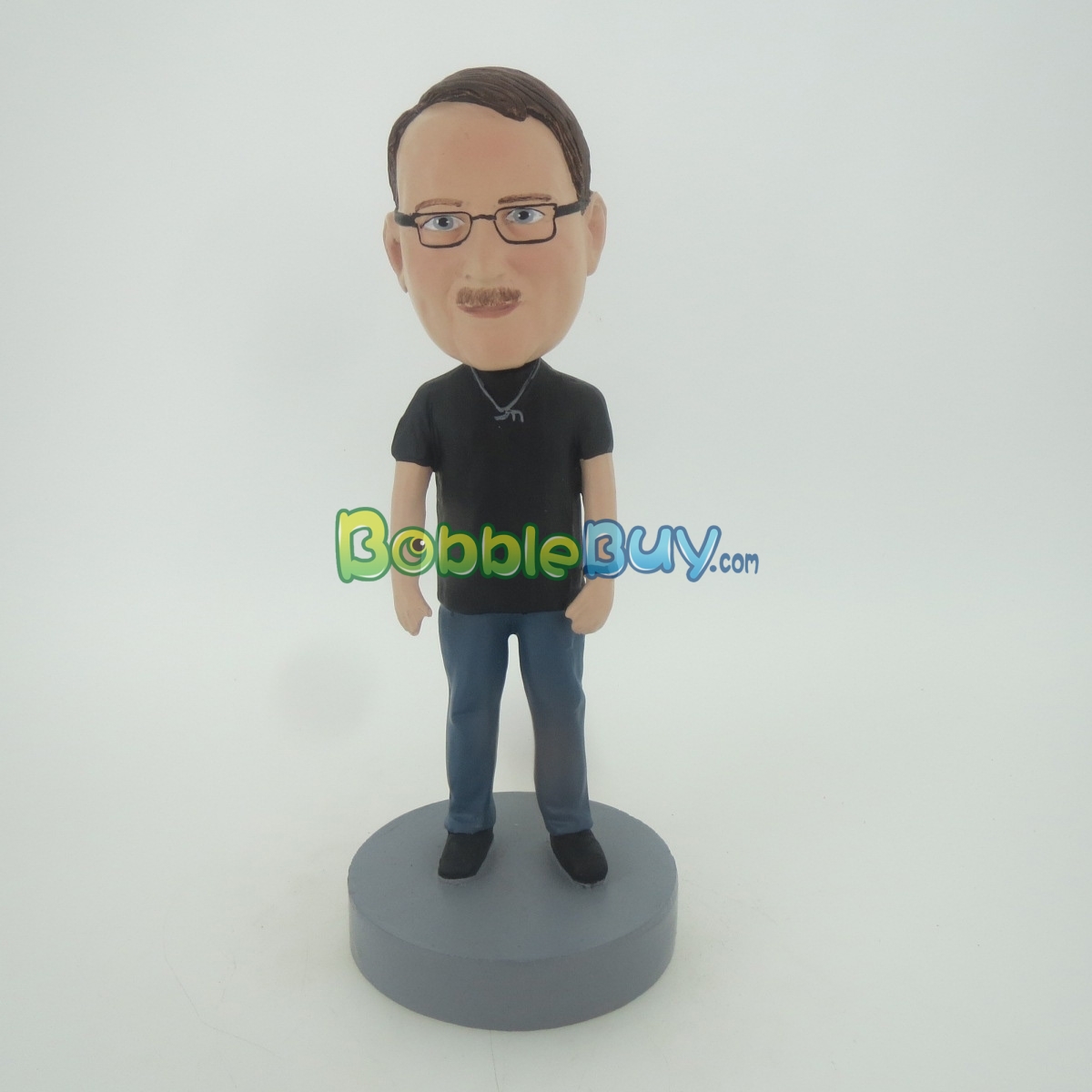 Casual Man In Black Wearing Glass Bobblehead | BobbleBuy - Custom ...