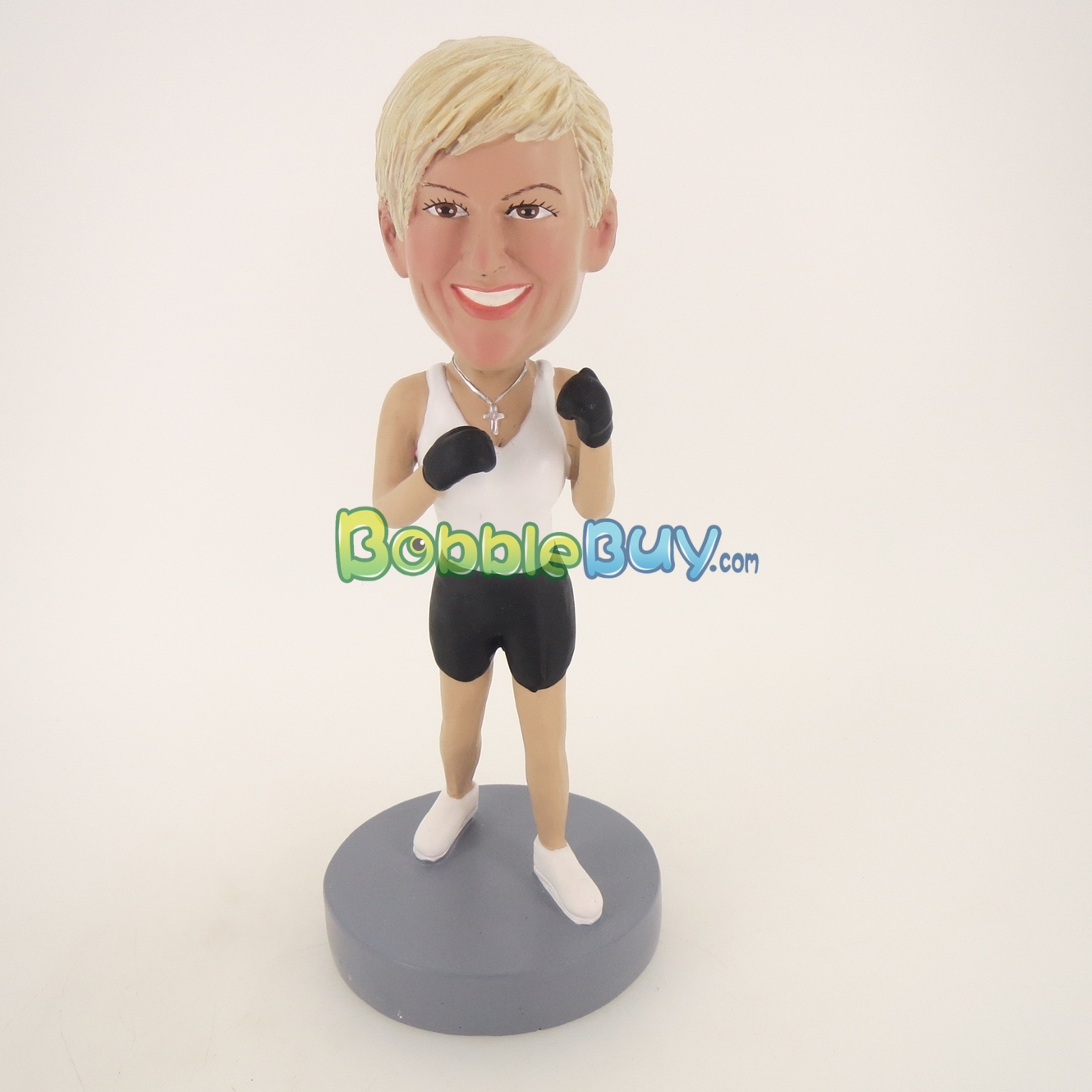 Boxing Woman White Vest Bobblehead | BobbleBuy - Custom Bobbleheads ...