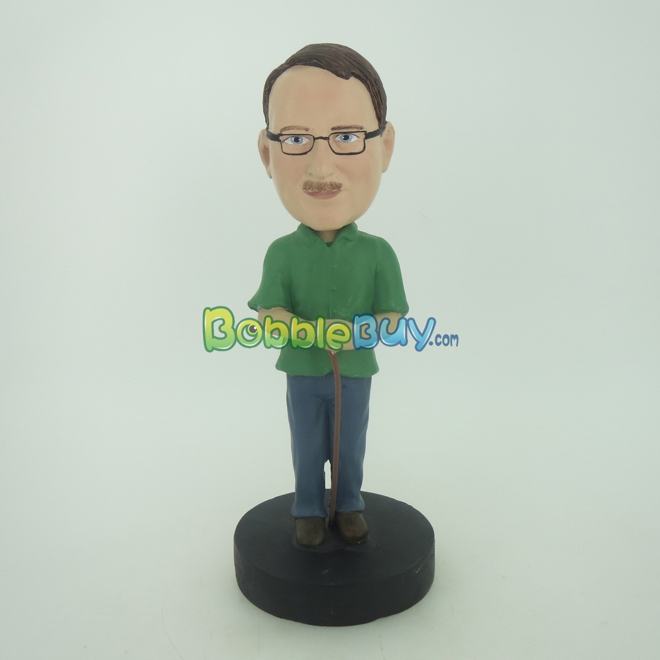 Man In Green With A Walking Sticker Bobblehead | BobbleBuy - Custom ...